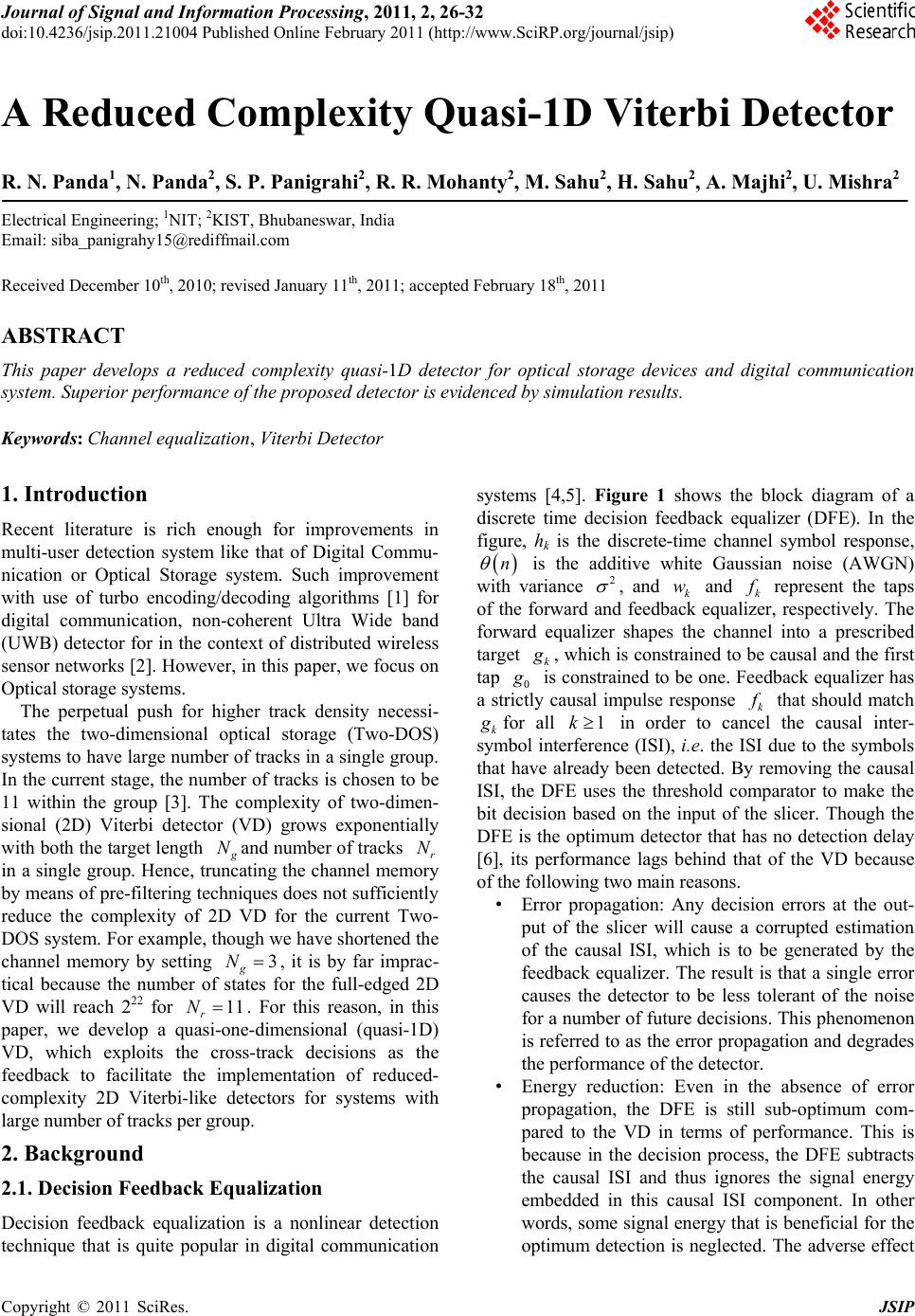 A Reduced Complexity Quasi-1D Viterbi Detector