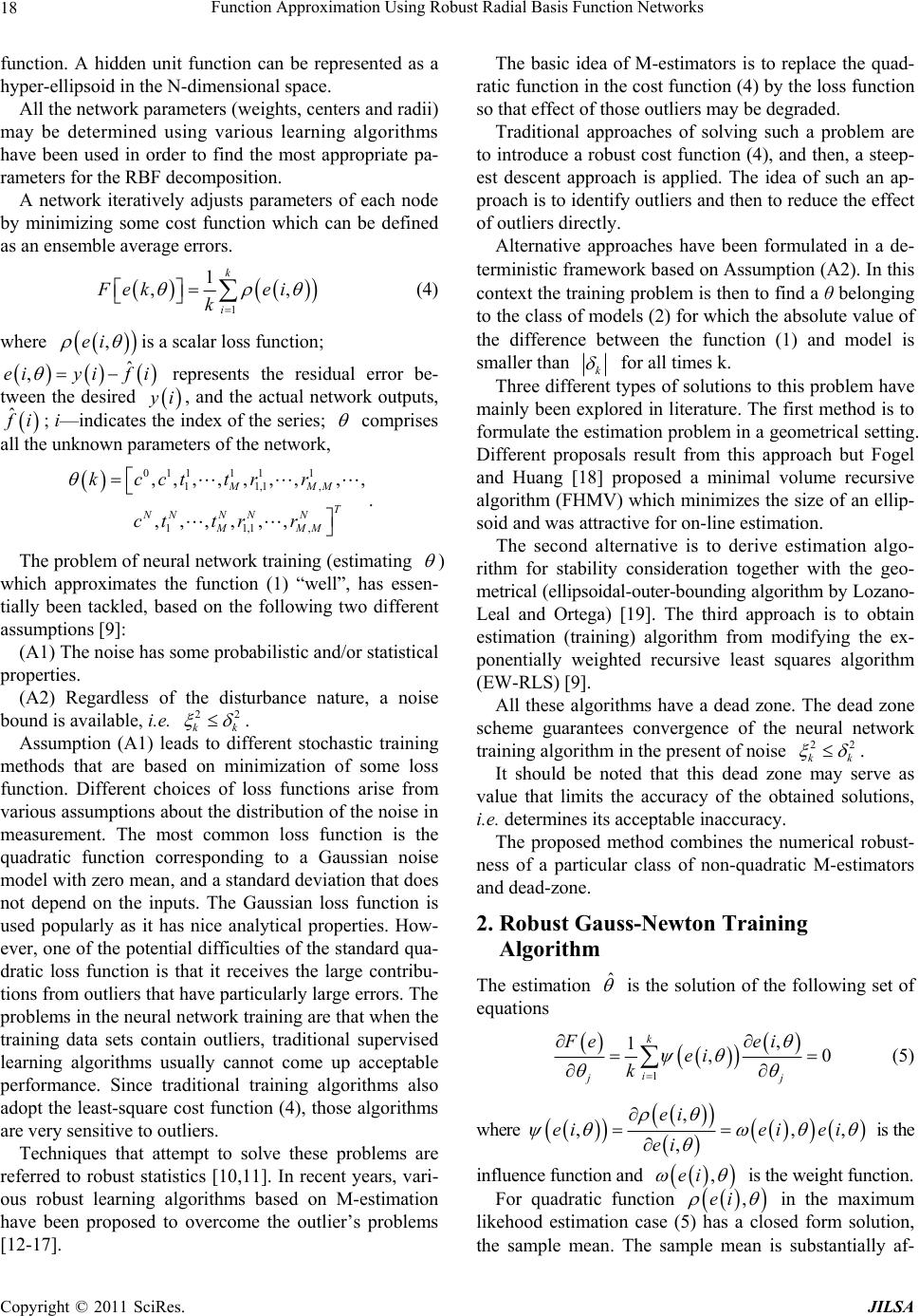 Function Approximation Using Robust Radial Basis Function Networks