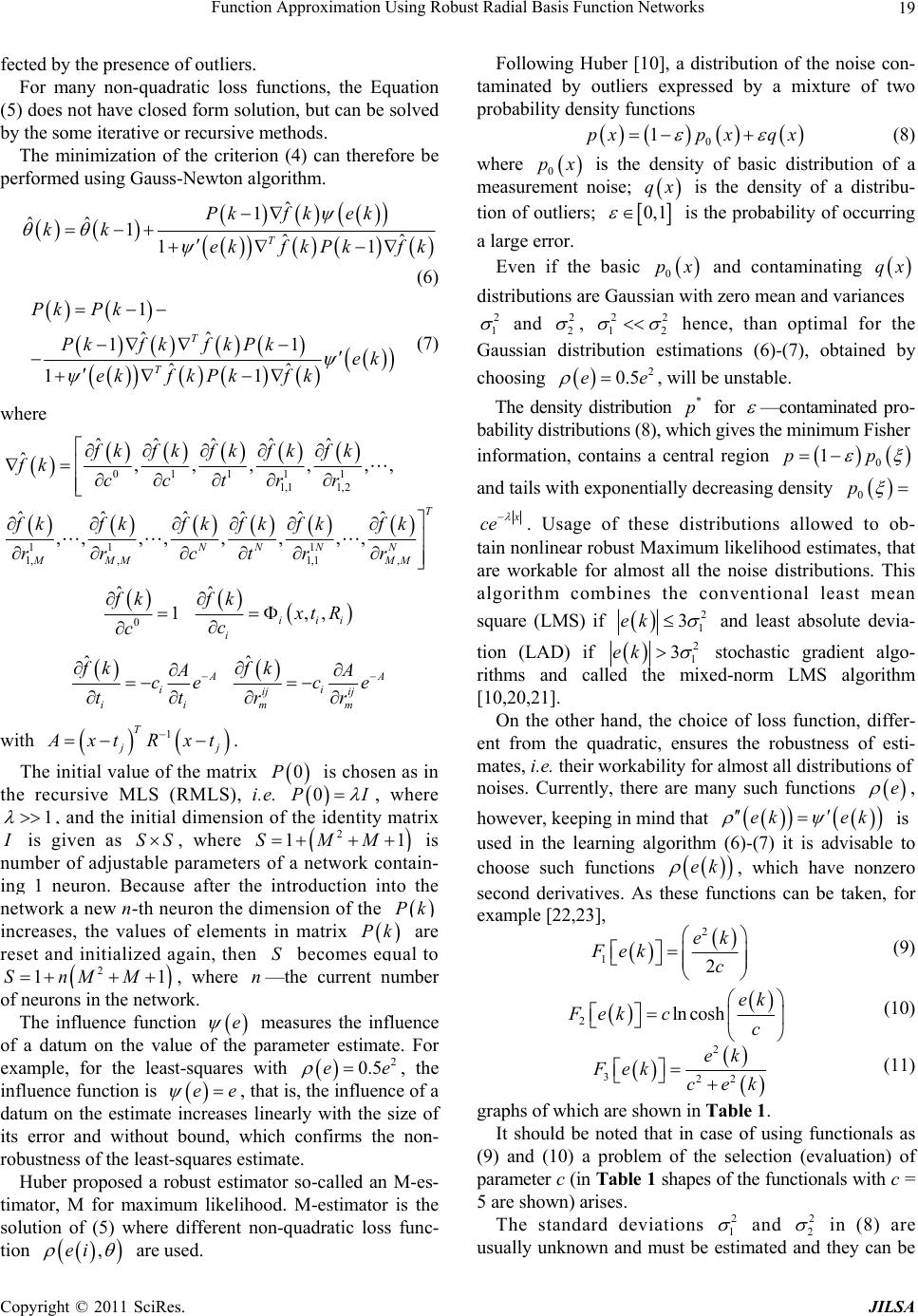 Function Approximation Using Robust Radial Basis Function Networks