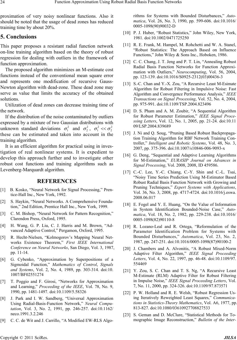 Function Approximation Using Robust Radial Basis Function Networks
