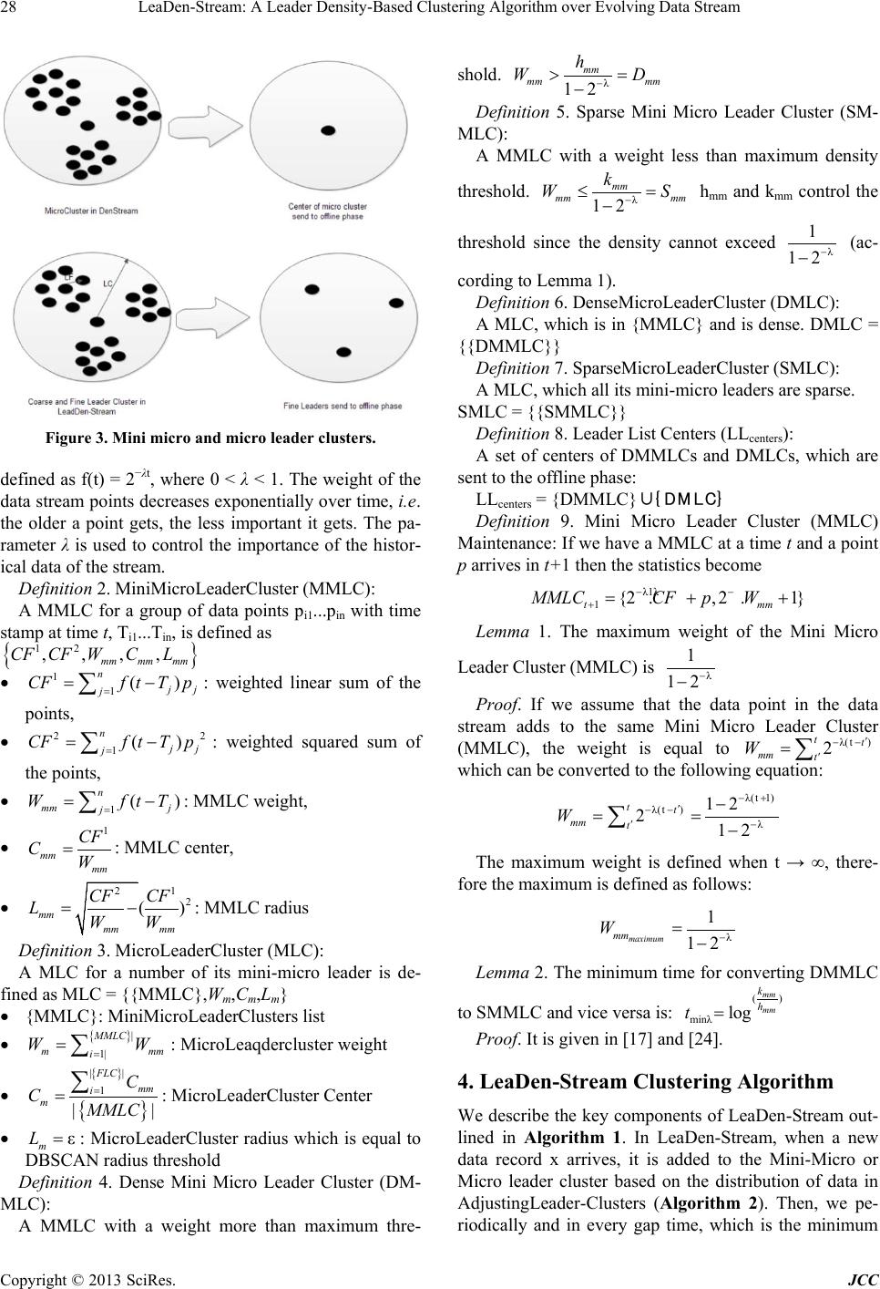 LeaDen-Stream: A Leader Density-Based Clustering Algorithm over Evolving Data Stream