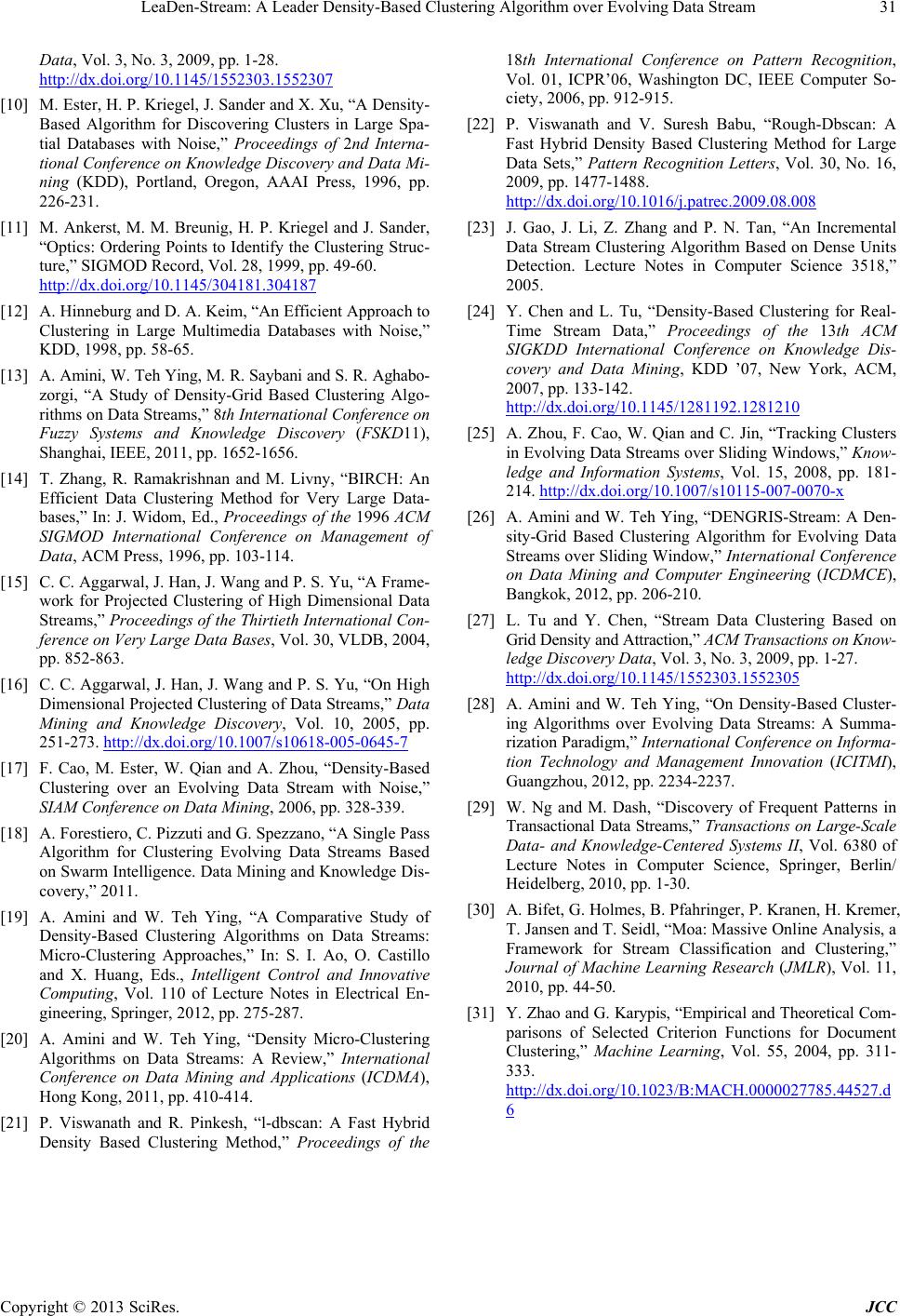 LeaDen-Stream: A Leader Density-Based Clustering Algorithm over Evolving Data Stream