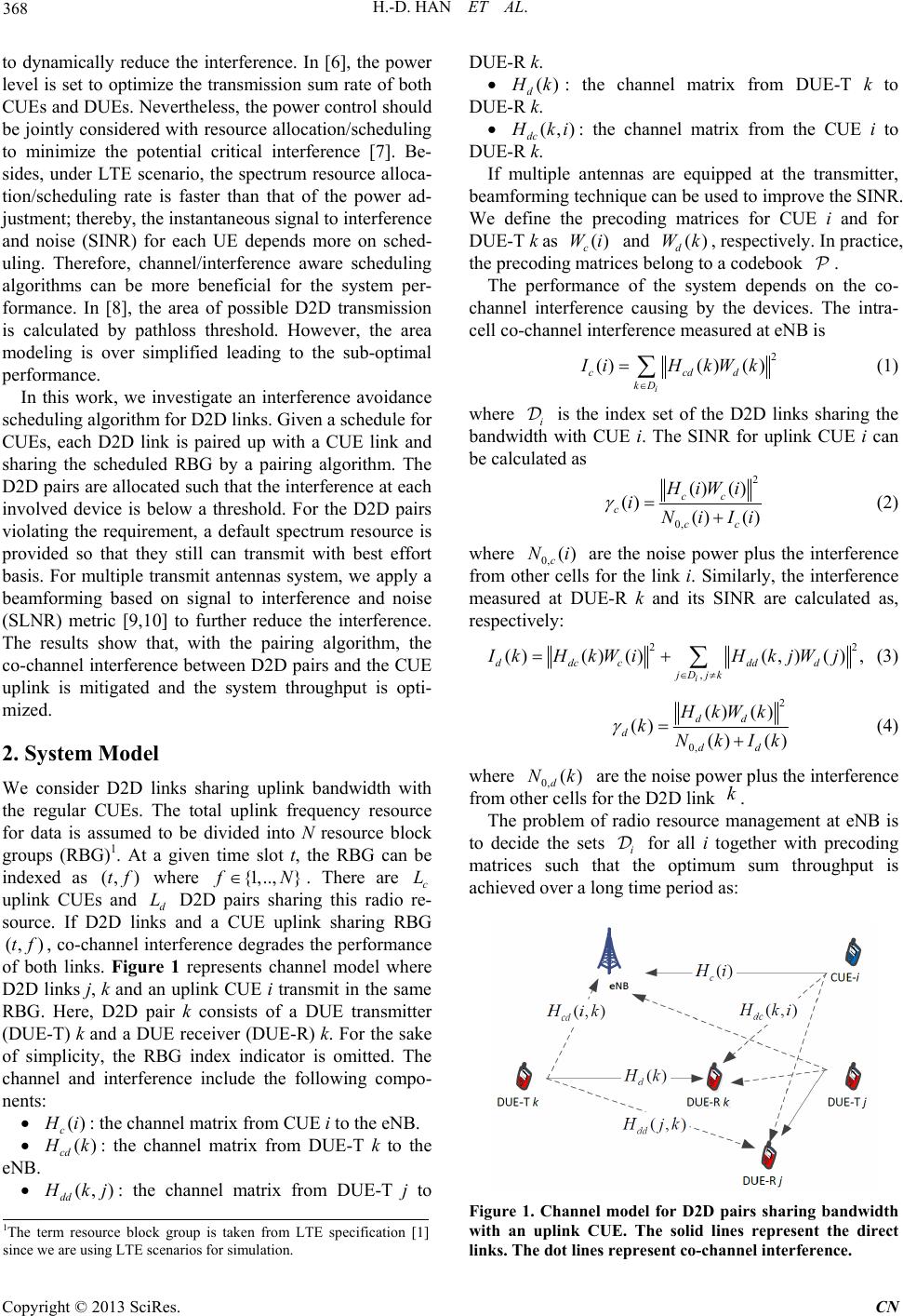 Resource Allocation and Beamforming Algorithm Based on Interference Avoidance Approach for ...