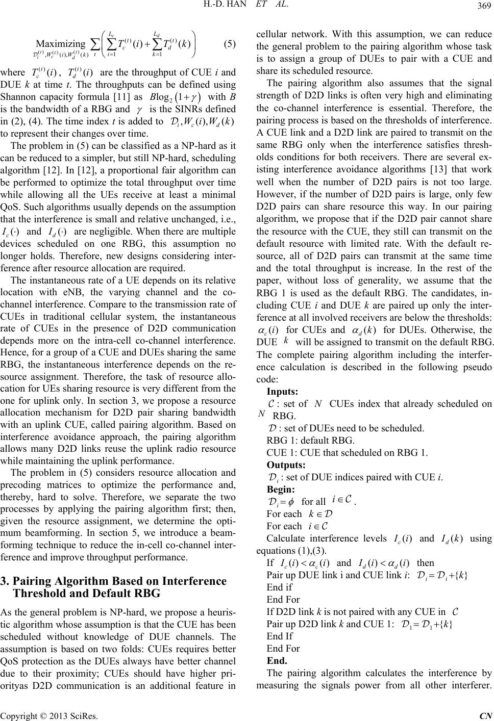 Resource Allocation and Beamforming Algorithm Based on Interference Avoidance Approach for ...
