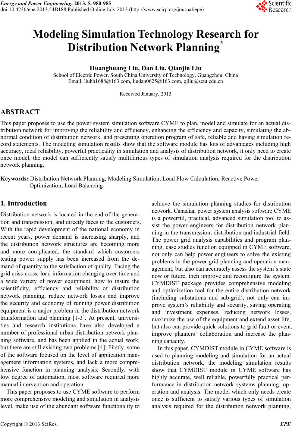 Modeling Simulation Technology Research for Distribution Network Planning