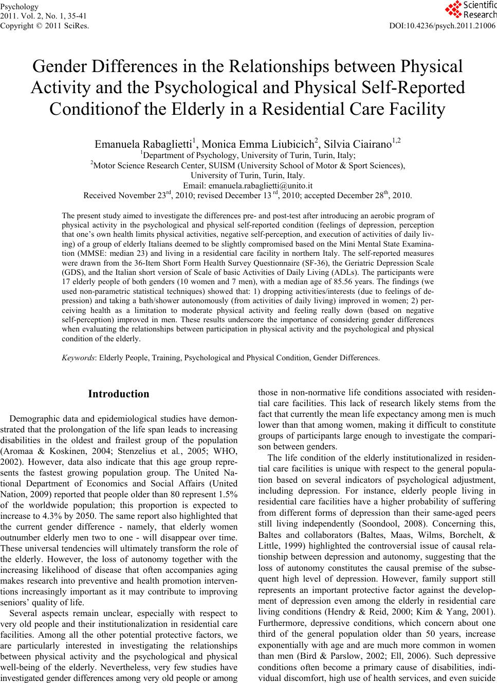Gender Differences in the Relationships between Physical Activity and ...