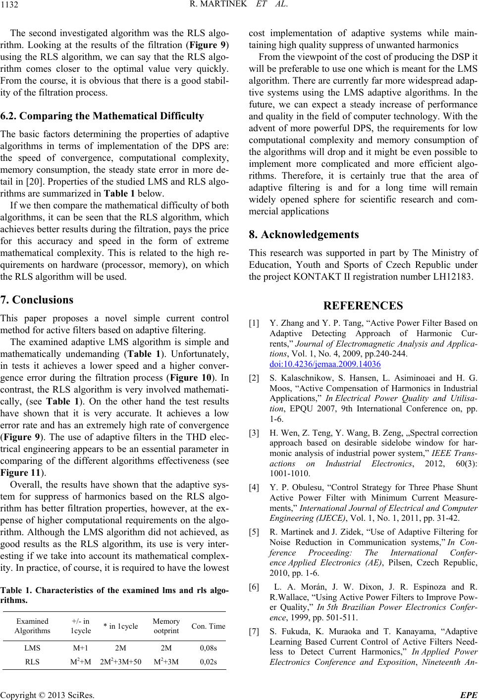 The Use Of Lms And Rls Adaptive Algorithms For An Adaptive Control Method Of Active Power Filter