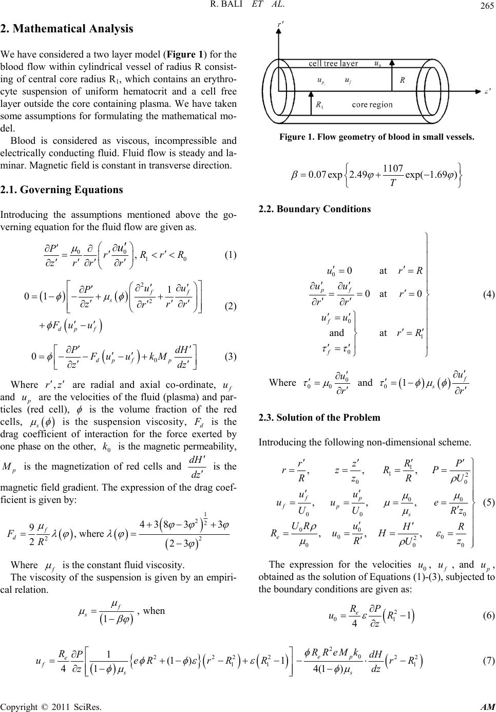 Mathematical Model of Blood Flow in Small Blood Vessel in the Presence ...