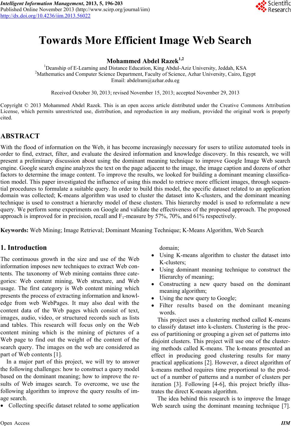 Towards More Efficient Image Web Search