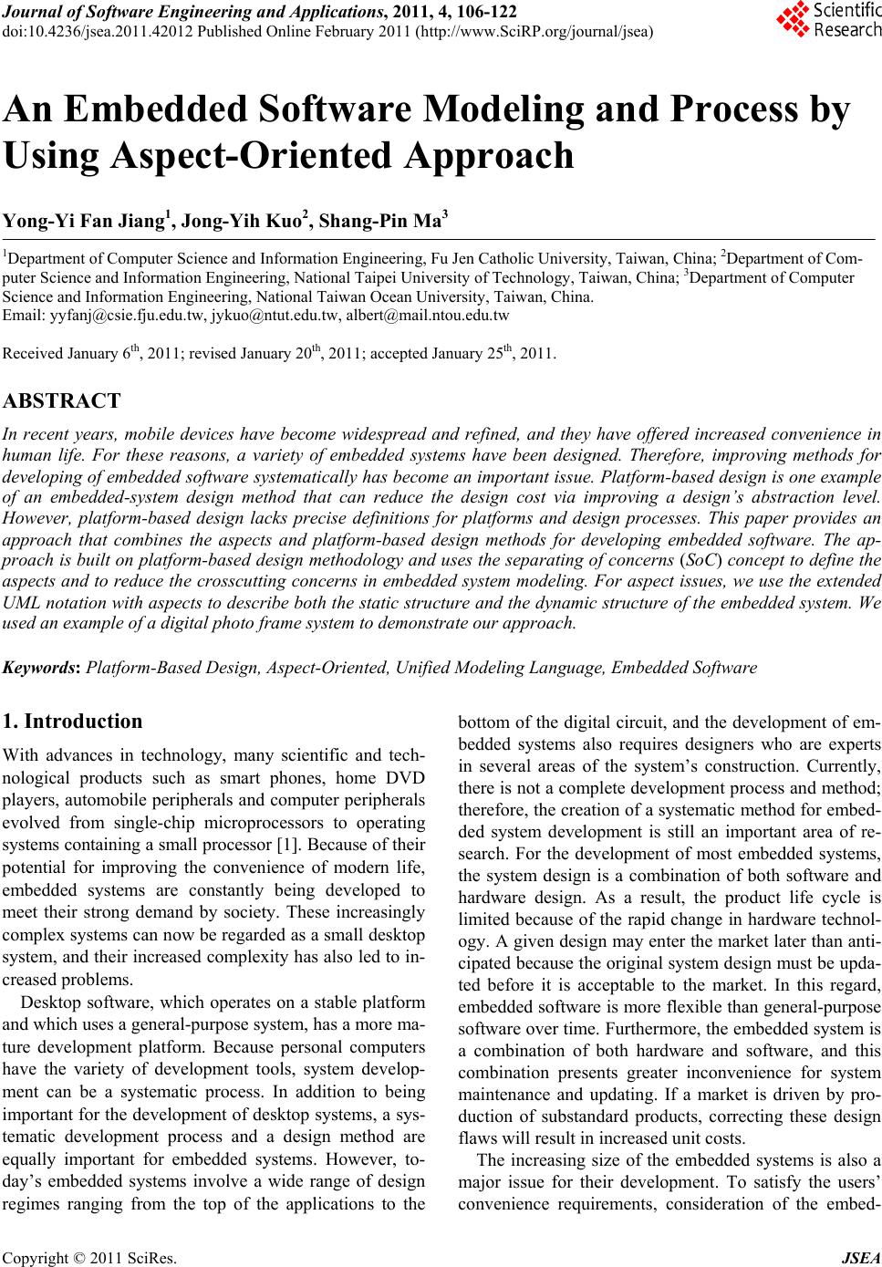 An Embedded Software Modeling and Process by Using Aspect-Oriented Approach