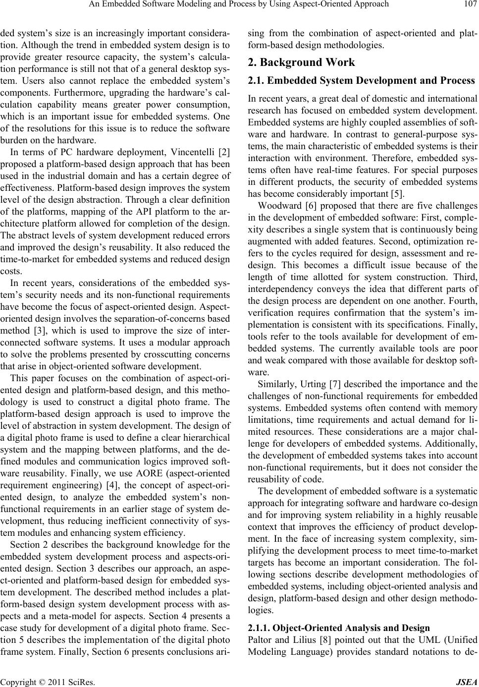 An Embedded Software Modeling and Process by Using Aspect-Oriented Approach