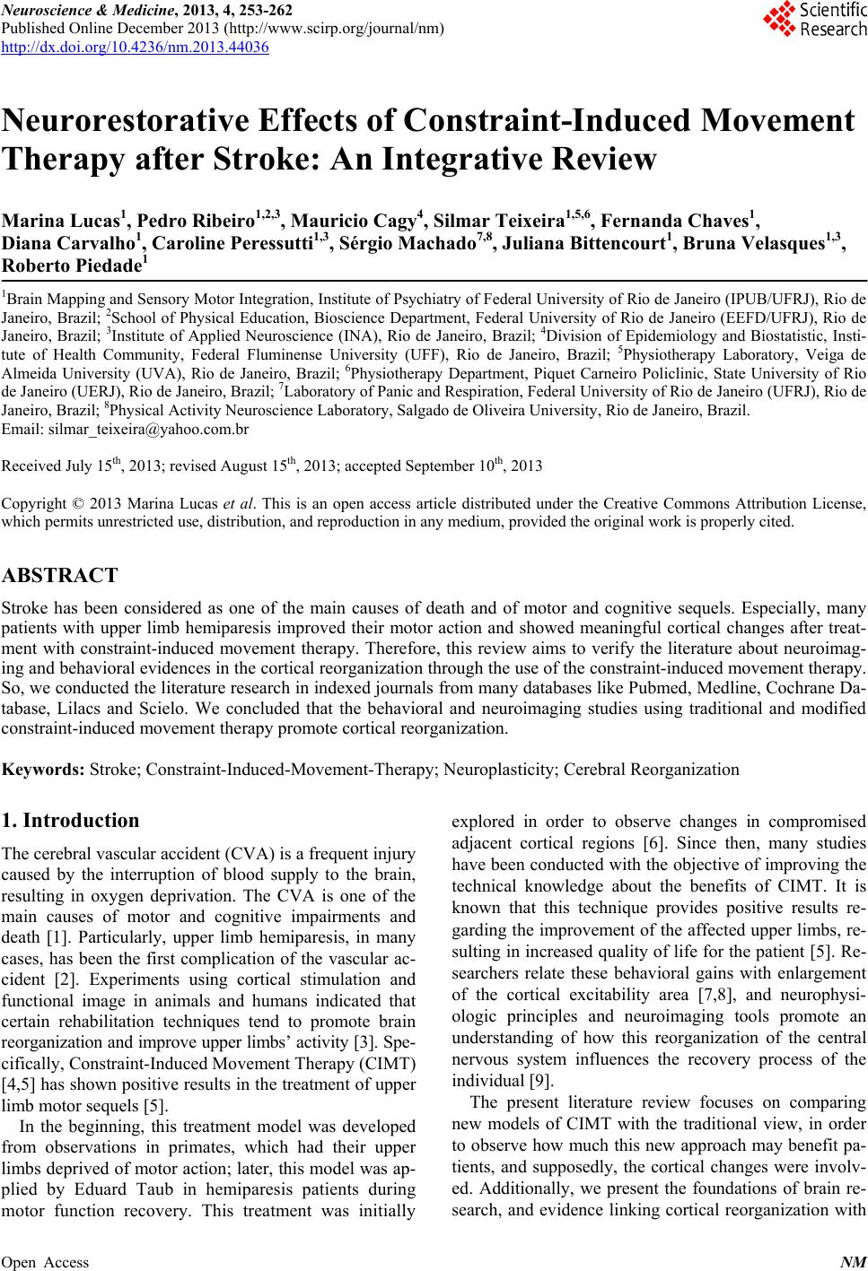 Neurorestorative Effects of Constraint-Induced Movement Therapy after ...