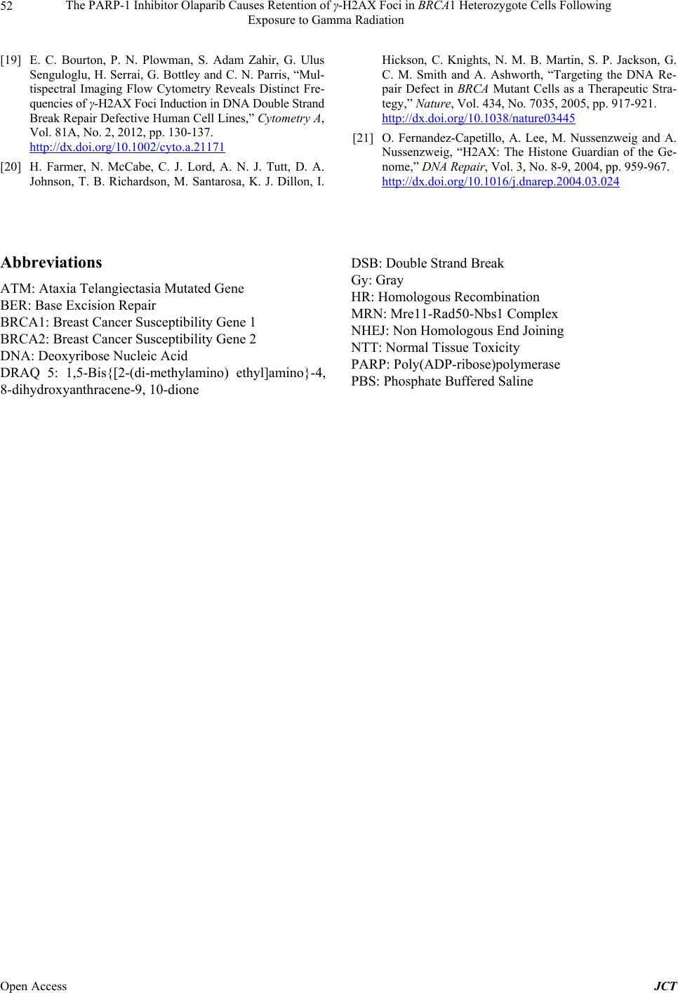 The PARP-1 Inhibitor Olaparib Causes Retention of γ-H2AX Foci in BRCA 1 ...