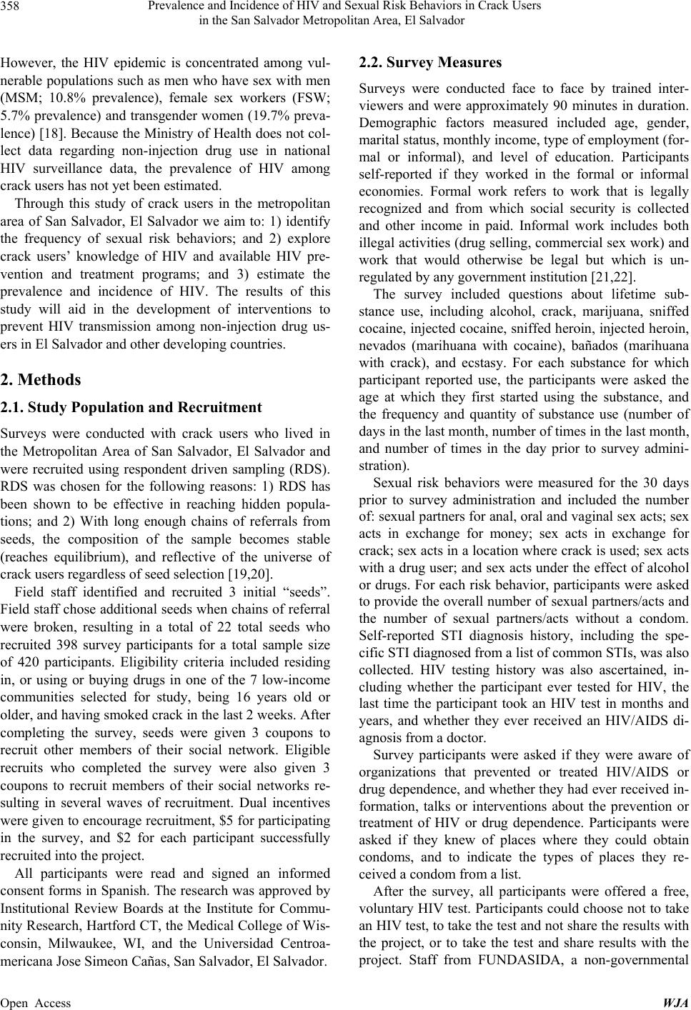 Prevalence And Incidence Of Hiv And Sexual Risk Behaviors In Crack