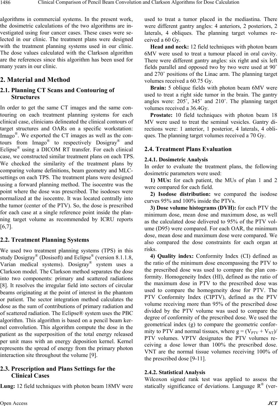 Clinical Comparison of Pencil Beam Convolution and Clarkson Algorithms ...