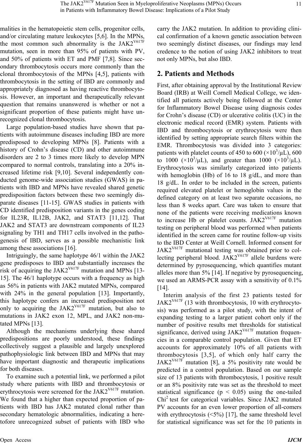 The JAK2 V617F Mutation Seen in Myeloproliferative Neoplasms (MPNs ...