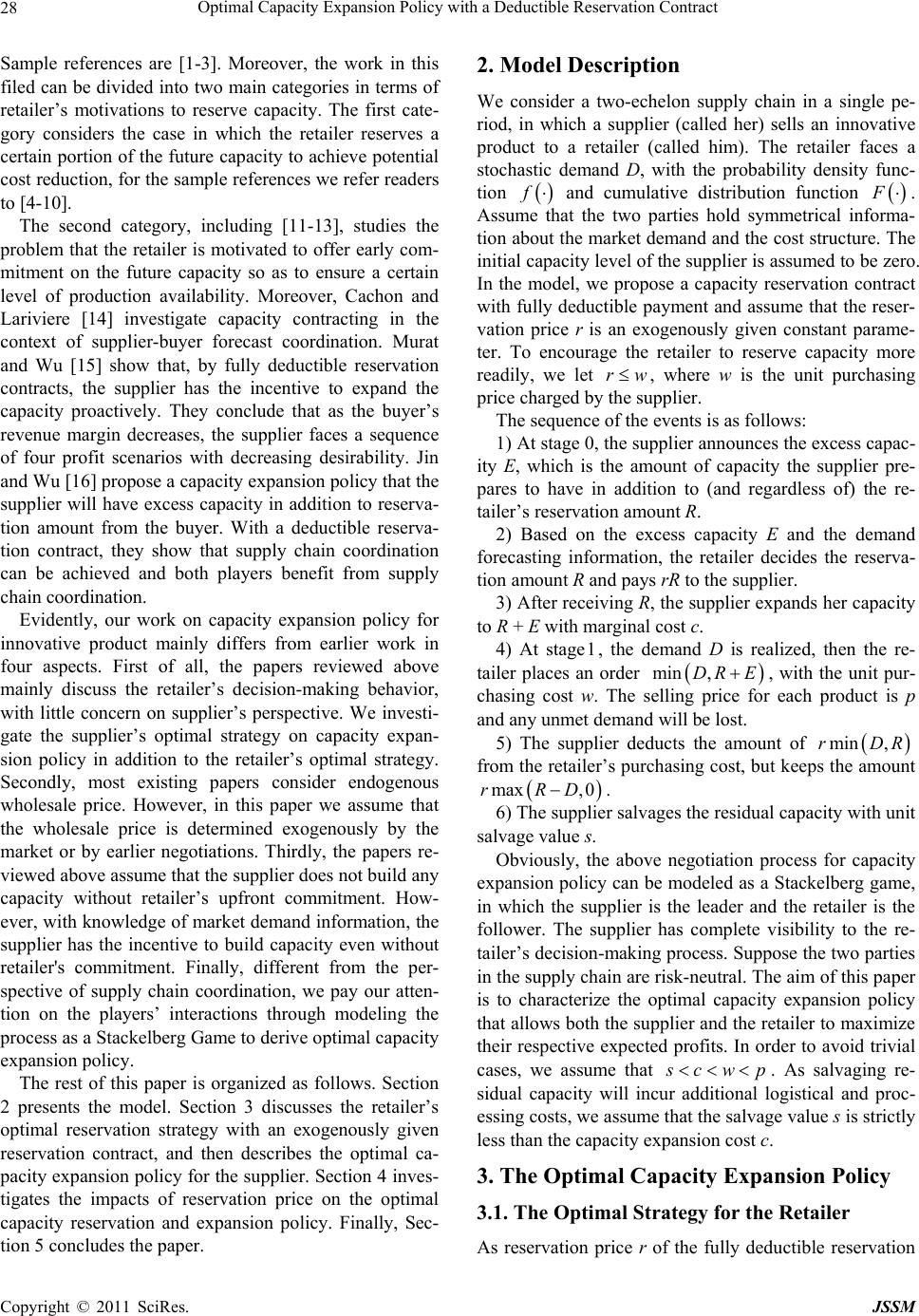 Optimal Capacity Expansion Policy with a Deductible Reservation Contract
