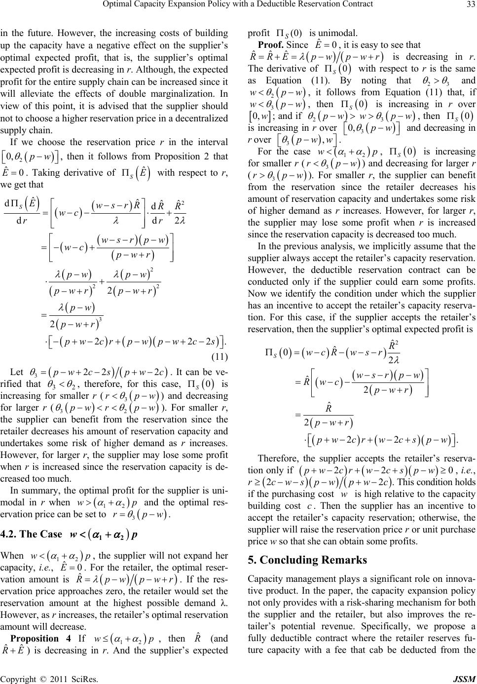 Optimal Capacity Expansion Policy with a Deductible Reservation Contract