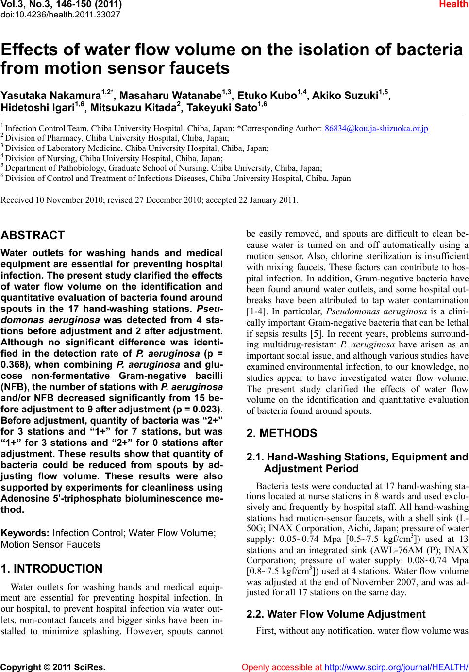 Effects of water flow volume on the isolation of bacteria from motion ...