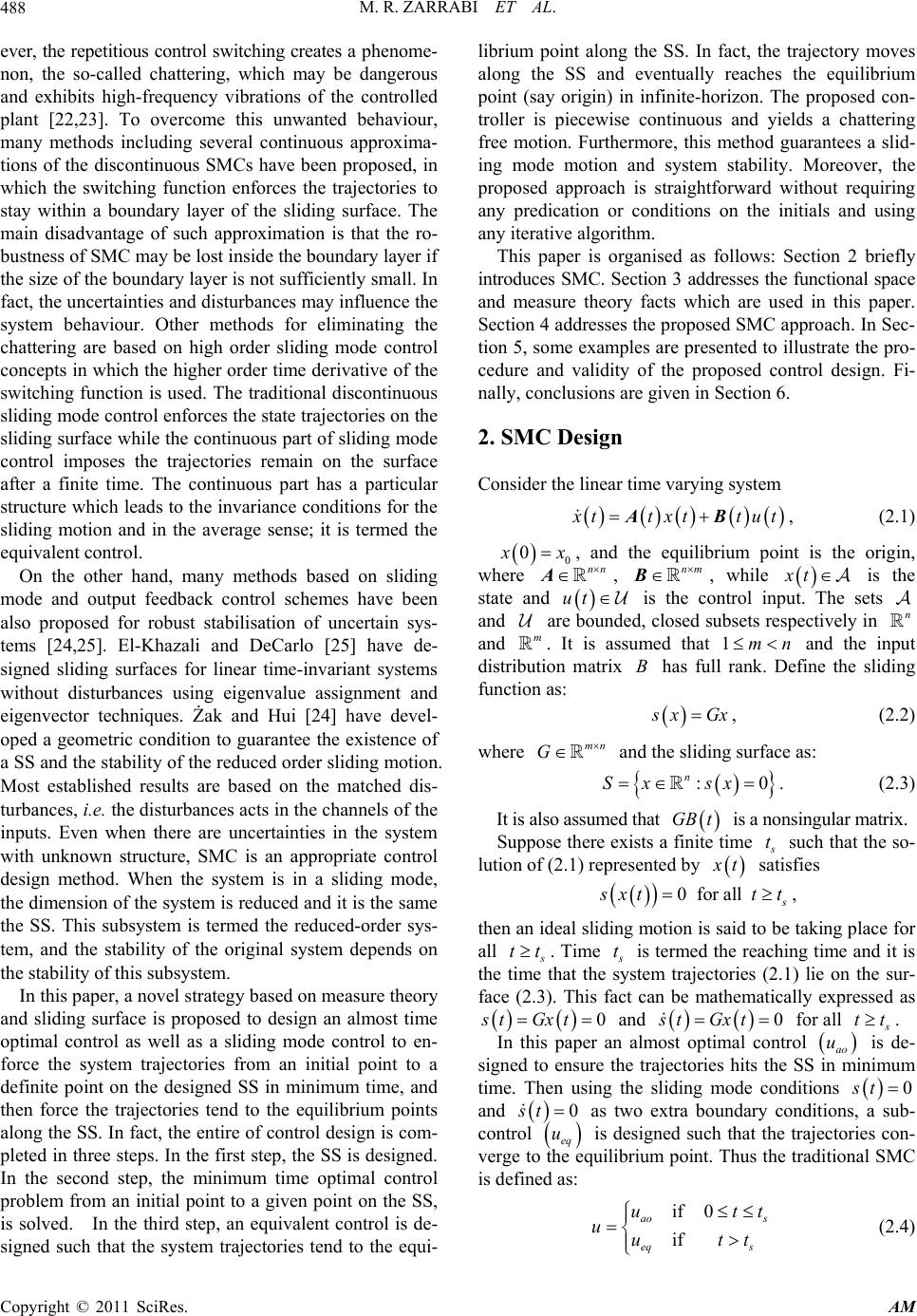 Embedding Based Sliding Mode Control For Linear Time Varying Systems