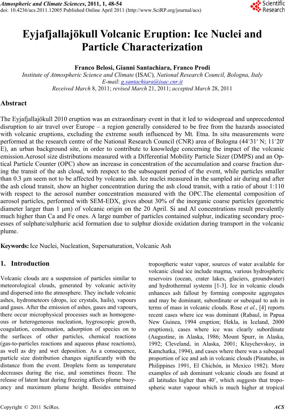 Eyjafjallajökull Volcanic Eruption: Ice Nuclei and Particle ...