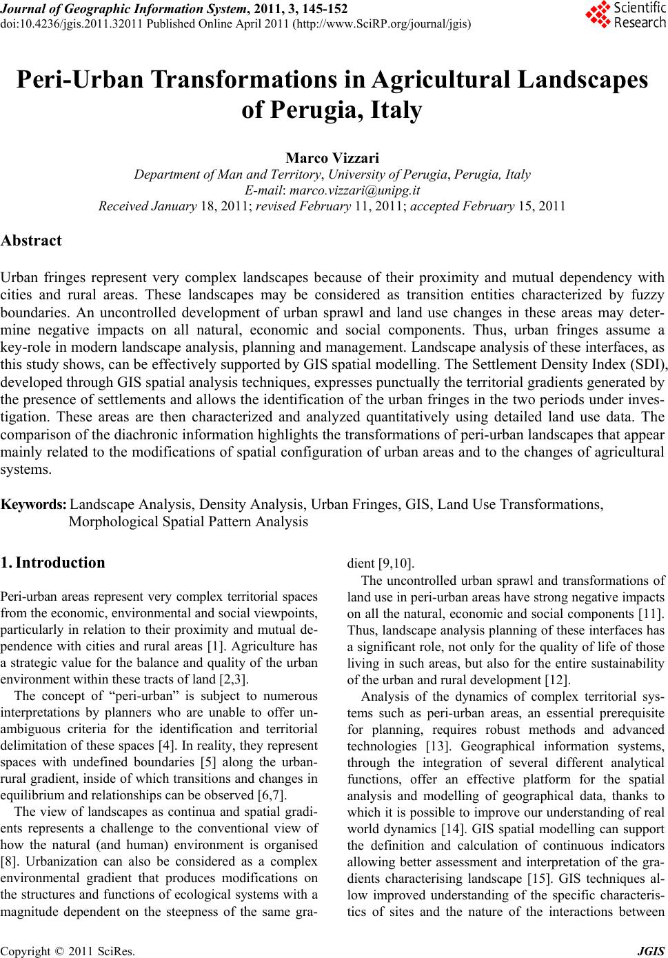 Peri-Urban Transformations in Agricultural Landscapes of Perugia, Italy