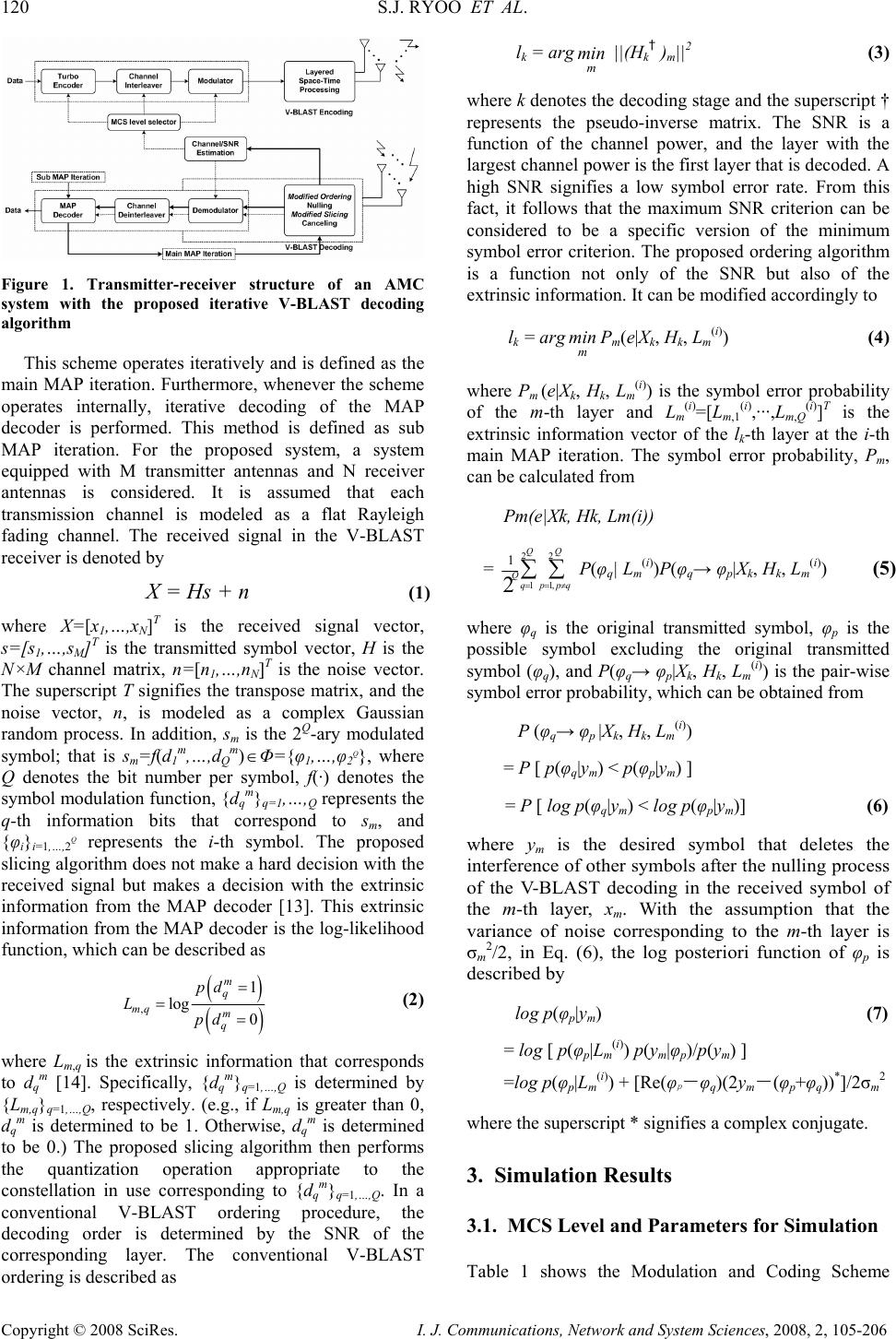 Performance Analysis of an AMC System with an Iterative V-BLAST Decoding Algorithm