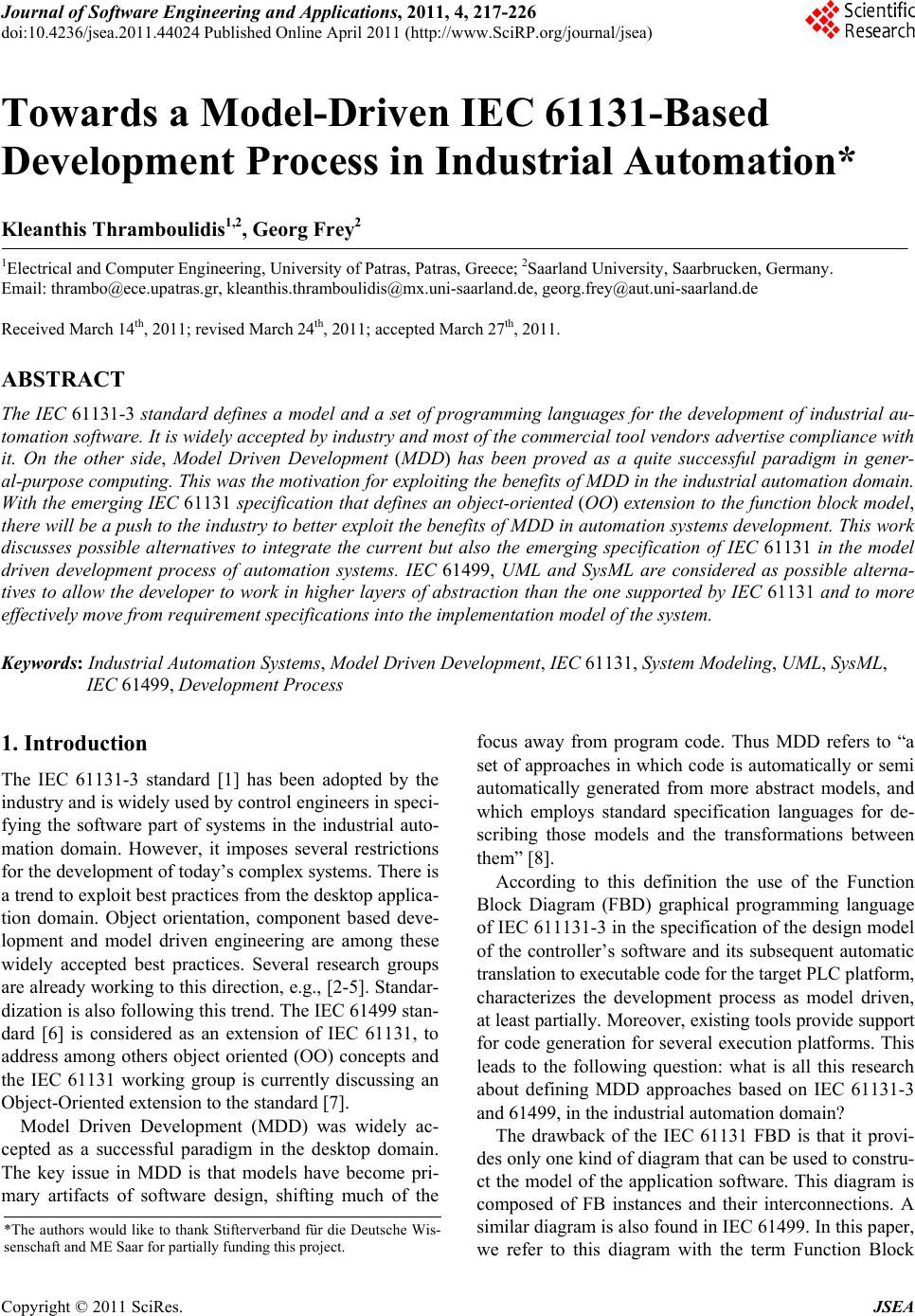Towards a Model-Driven IEC 61131-Based Development Process in ...