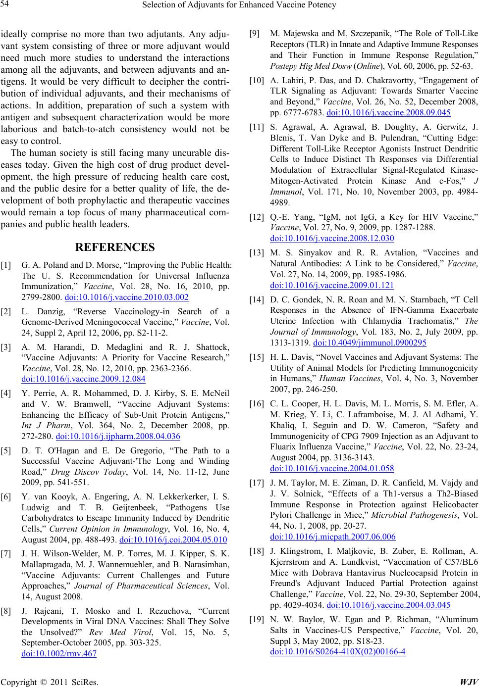 Selection of Adjuvants for Enhanced Vaccine Potency