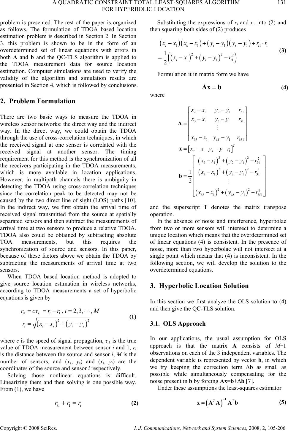 A Quadratic Constraint Total Least-squares Algorithm for Hyperbolic Location