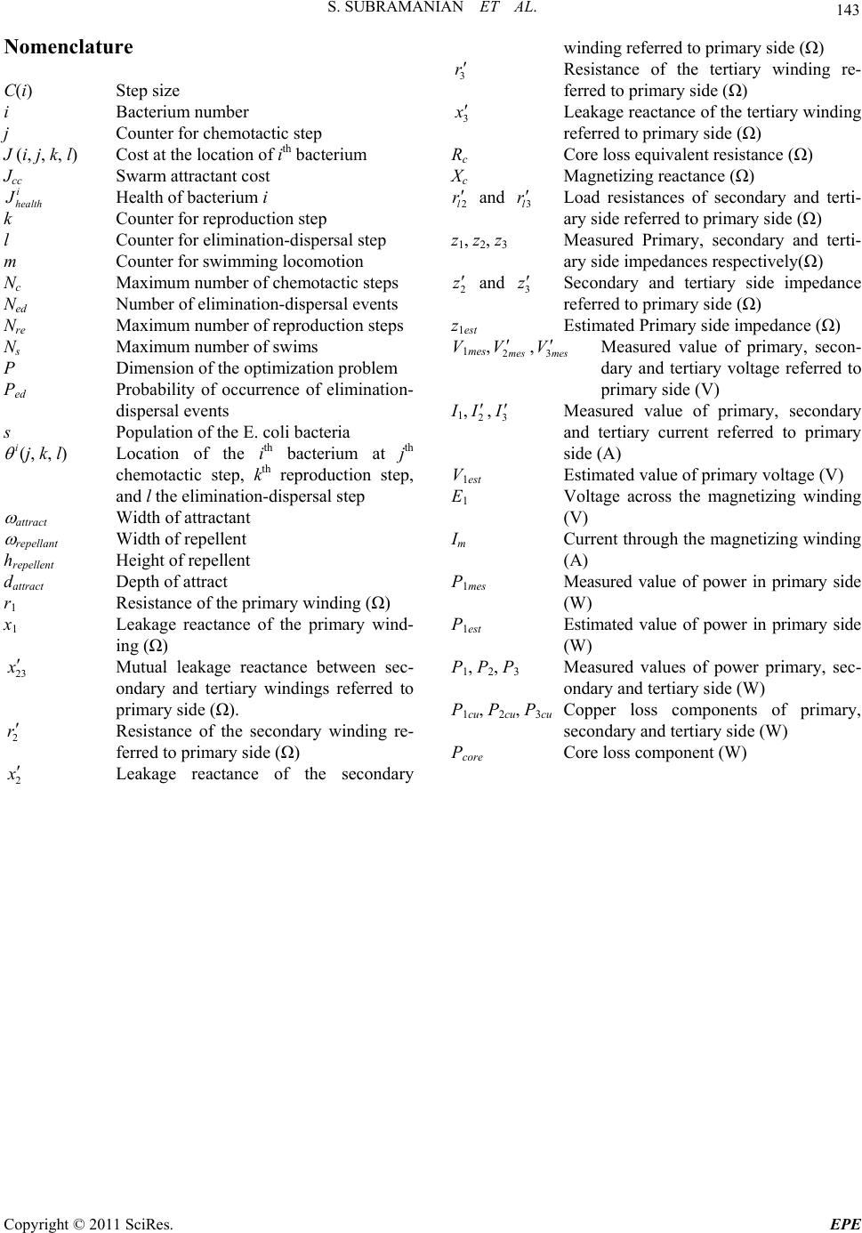 Bacterial Foraging Algorithm Based Parameter Estimation Of Three Winding Transformer 4210