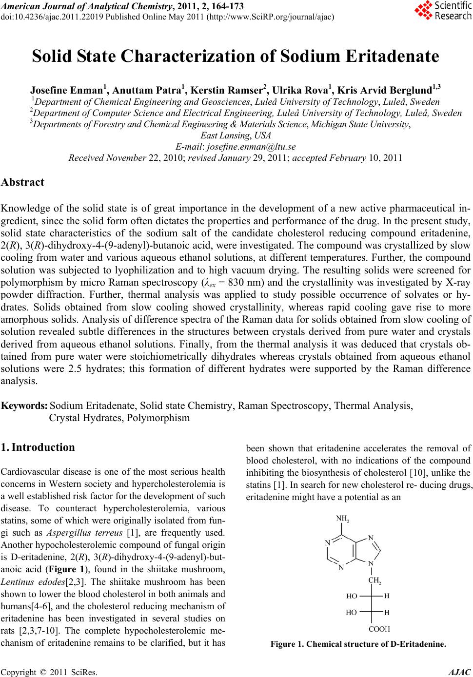 Solid State Characterization of Sodium Eritadenate