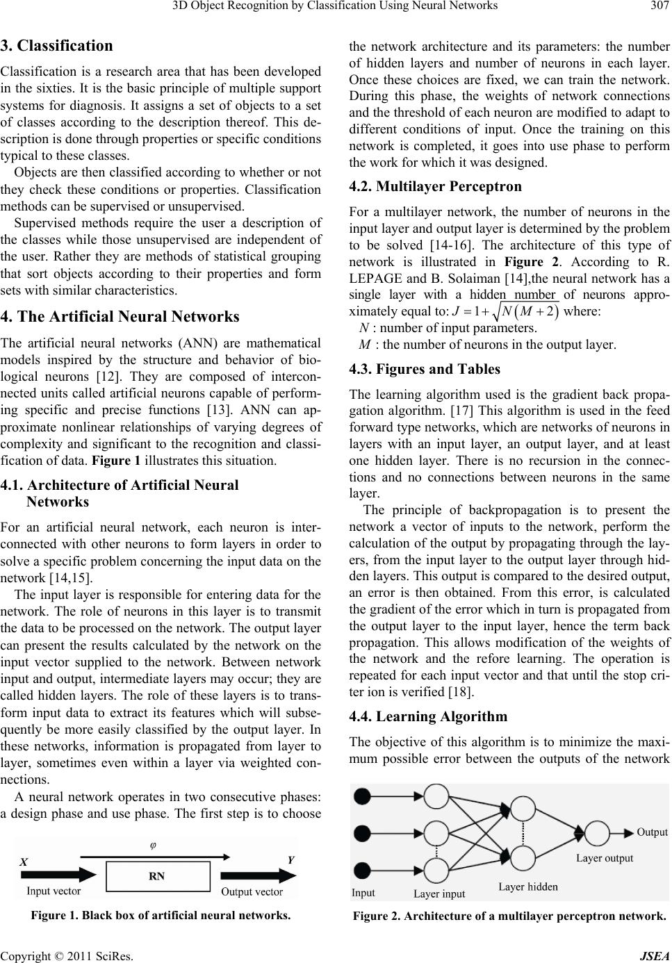 3D Object Recognition by Classification Using Neural Networks