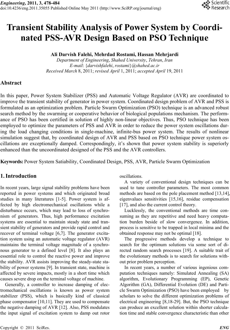 Transient Stability Analysis of Power System by Coordinated PSS-AVR ...