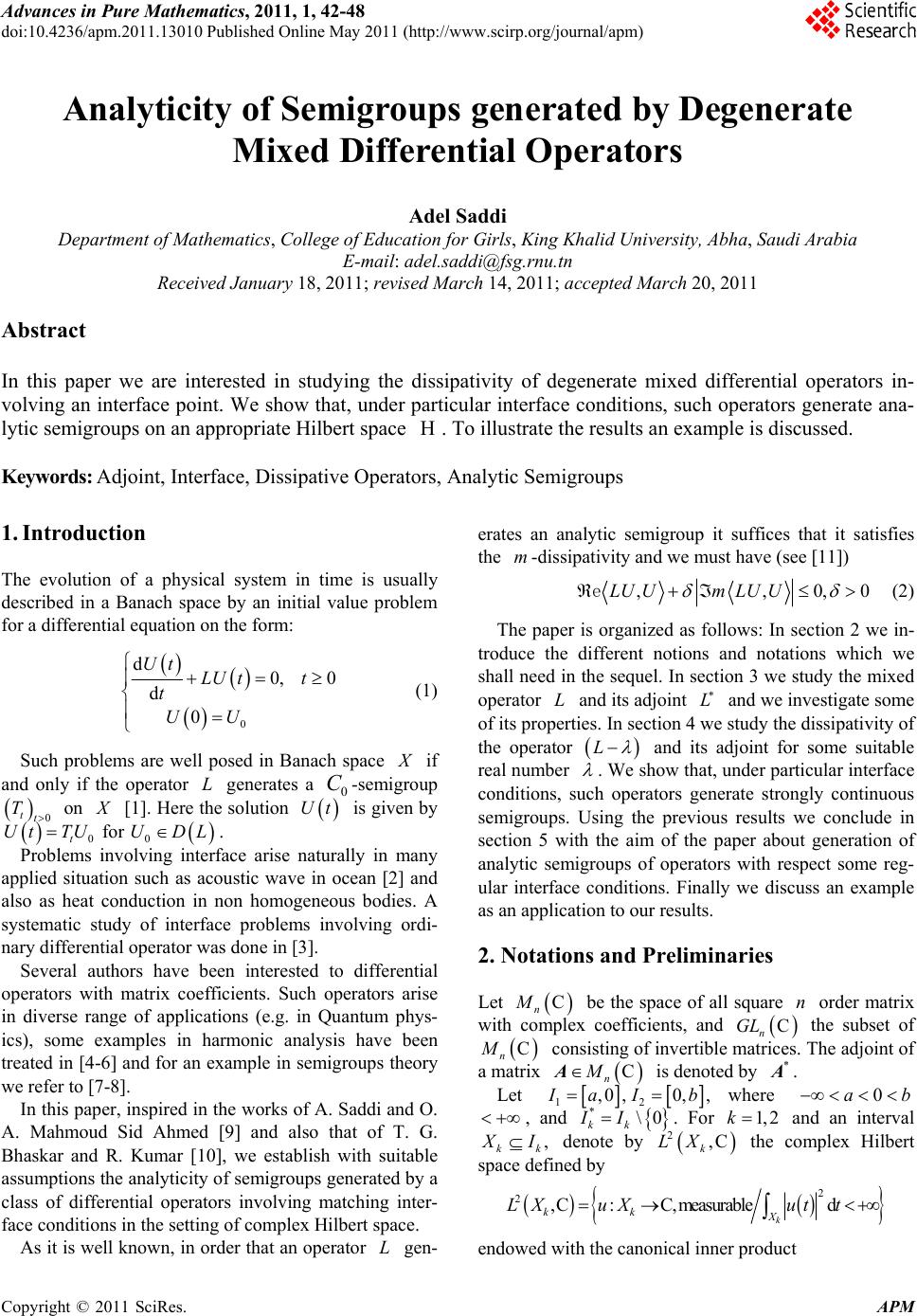 Analyticity of Semigroups generated by Degenerate Mixed Differential Operators