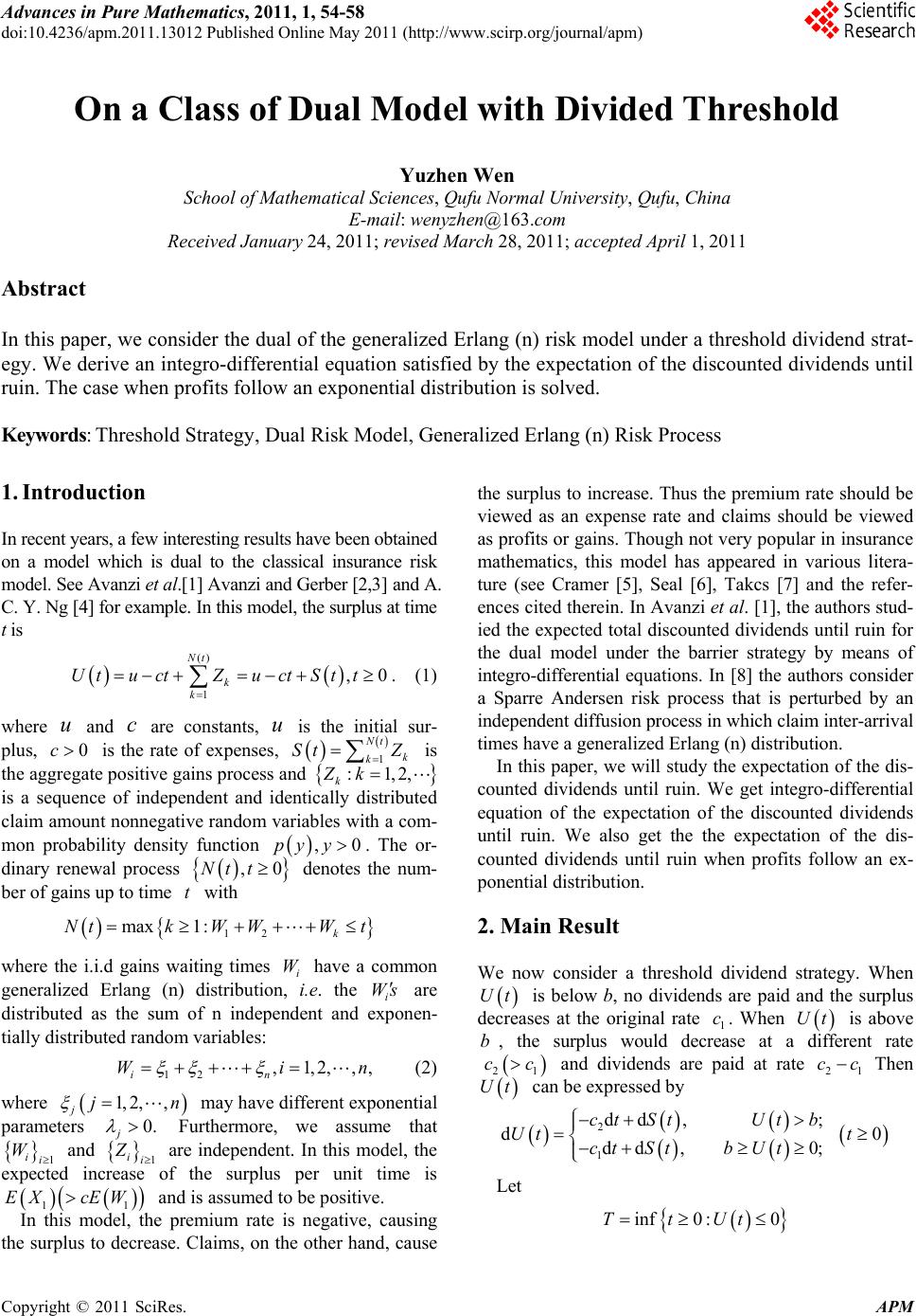 On a Class of Dual Model with Divided Threshold