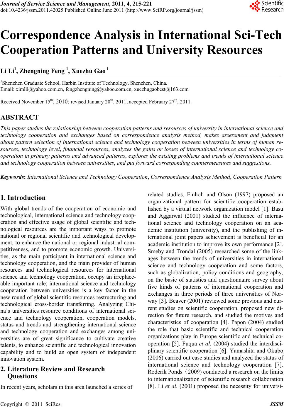 Correspondence Analysis in International Sci-Tech Cooperation Patterns ...