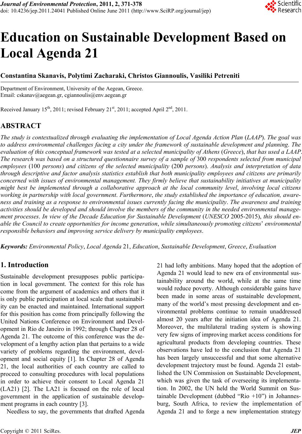 Education on Sustainable Development based on Local Agenda 21