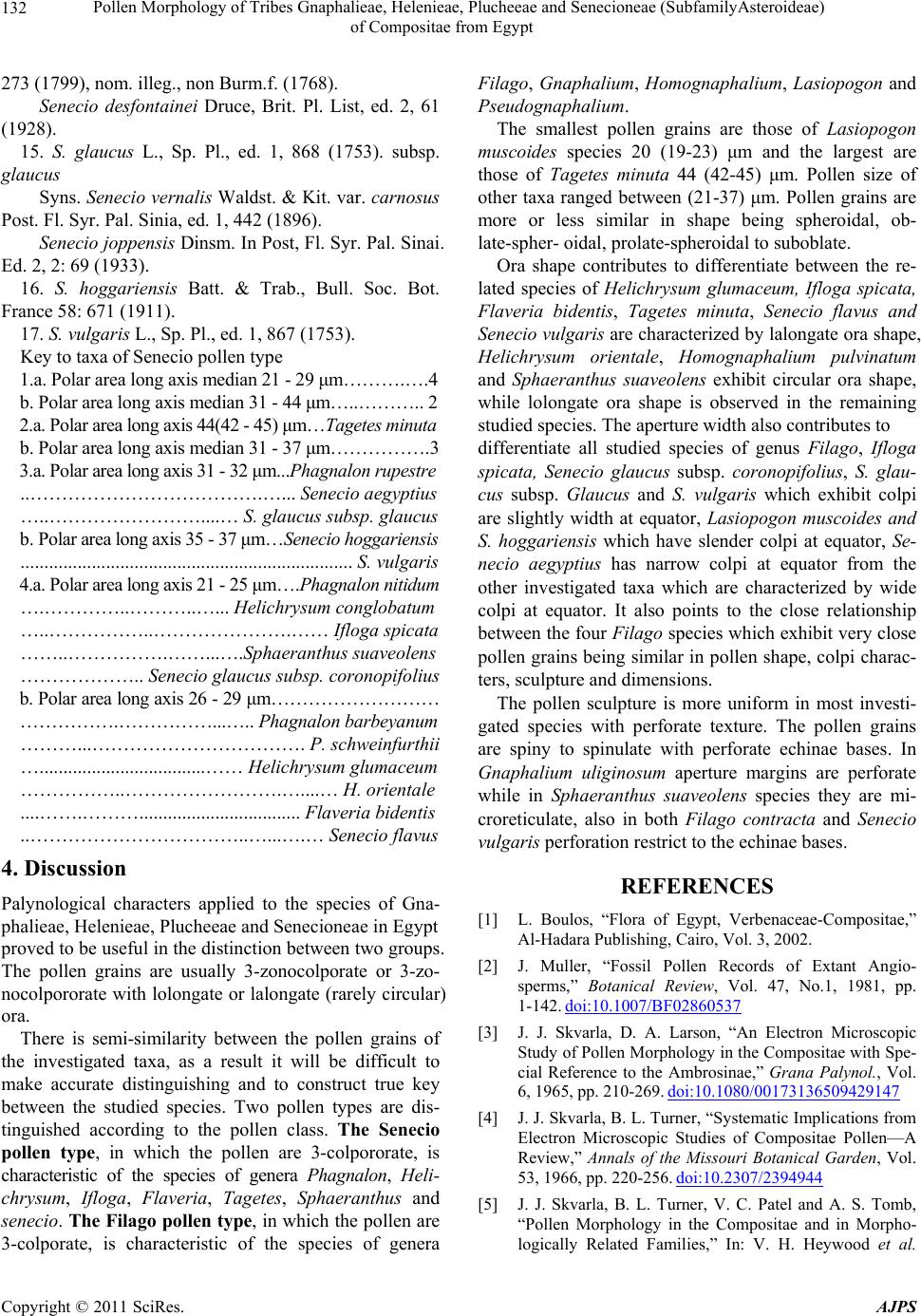 Pollen Morphology of Tribes Gnaphalieae, Helenieae, Plucheeae and ...