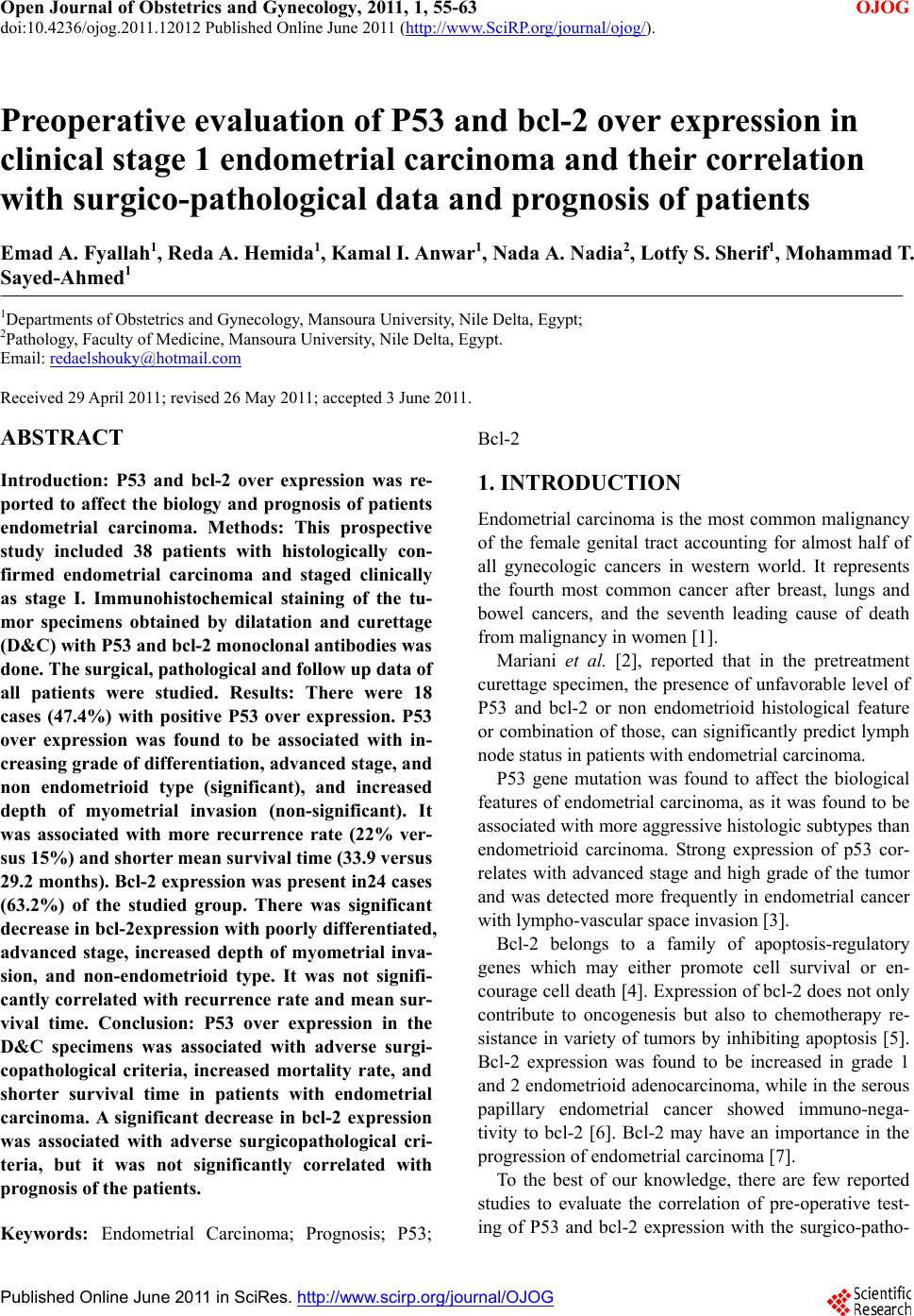 Preoperative evaluation of P53 and bcl-2 over expression in clinical ...