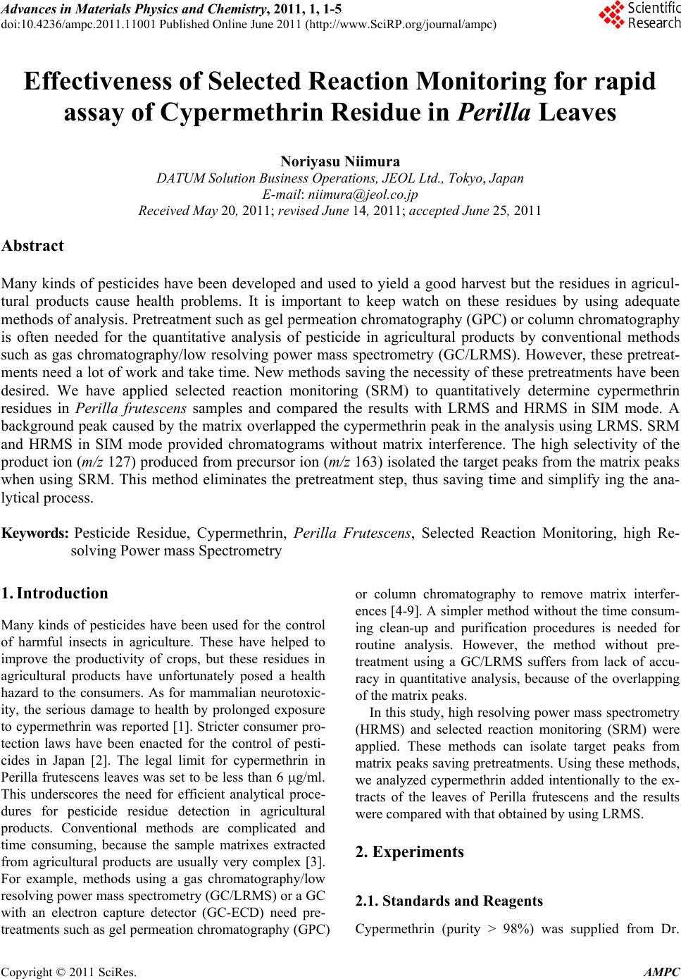 Effectiveness of Selected Reaction Monitoring for rapid assay of ...