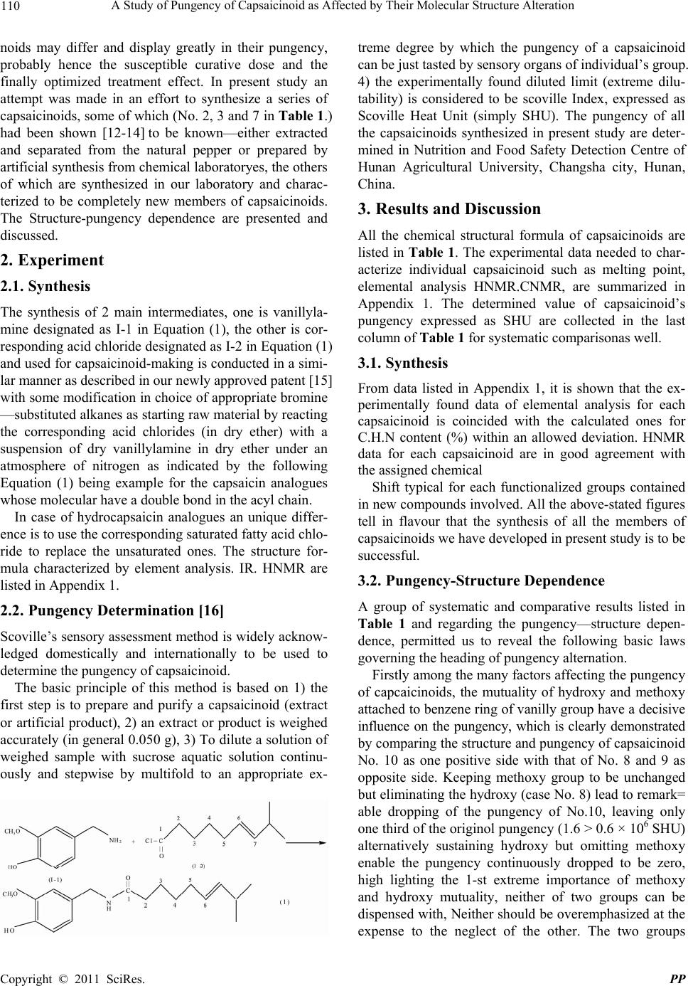 A Study of Pungency of Capsaicinoid as Affected by Their Molecular ...
