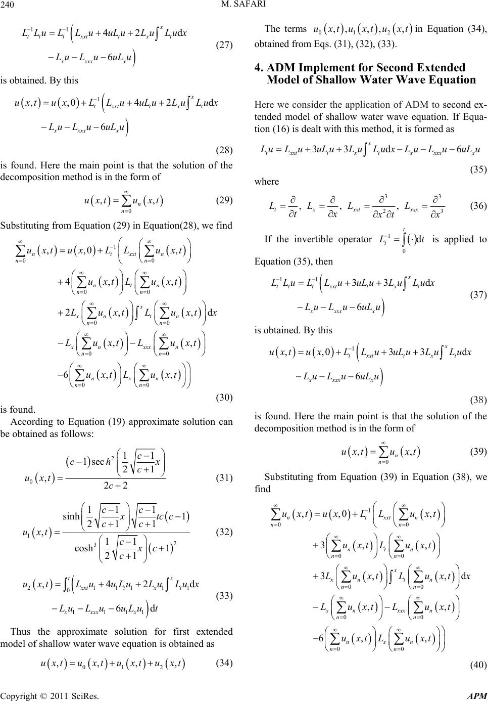 Analytical Solution of Two Extended Model Equations for Shallow Water ...