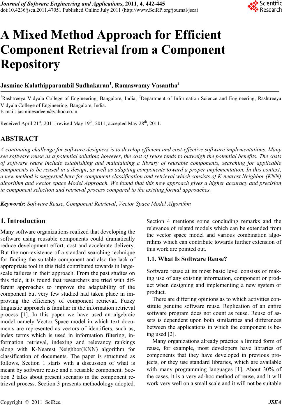 A Mixed Method Approach for Efficient Component Retrieval from a Component Repository