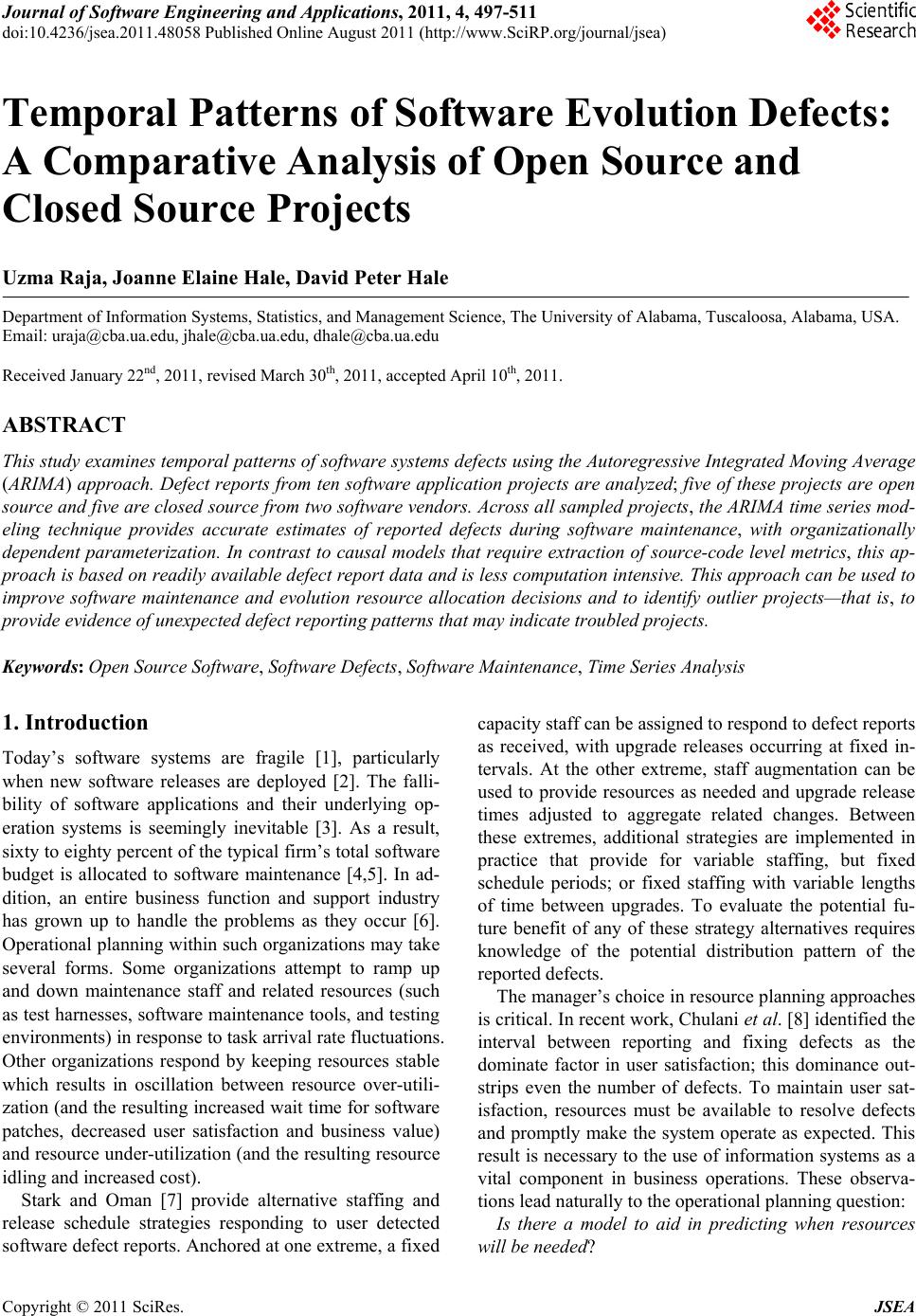 Temporal Patterns of Software Evolution Defects: A Comparative Analysis ...