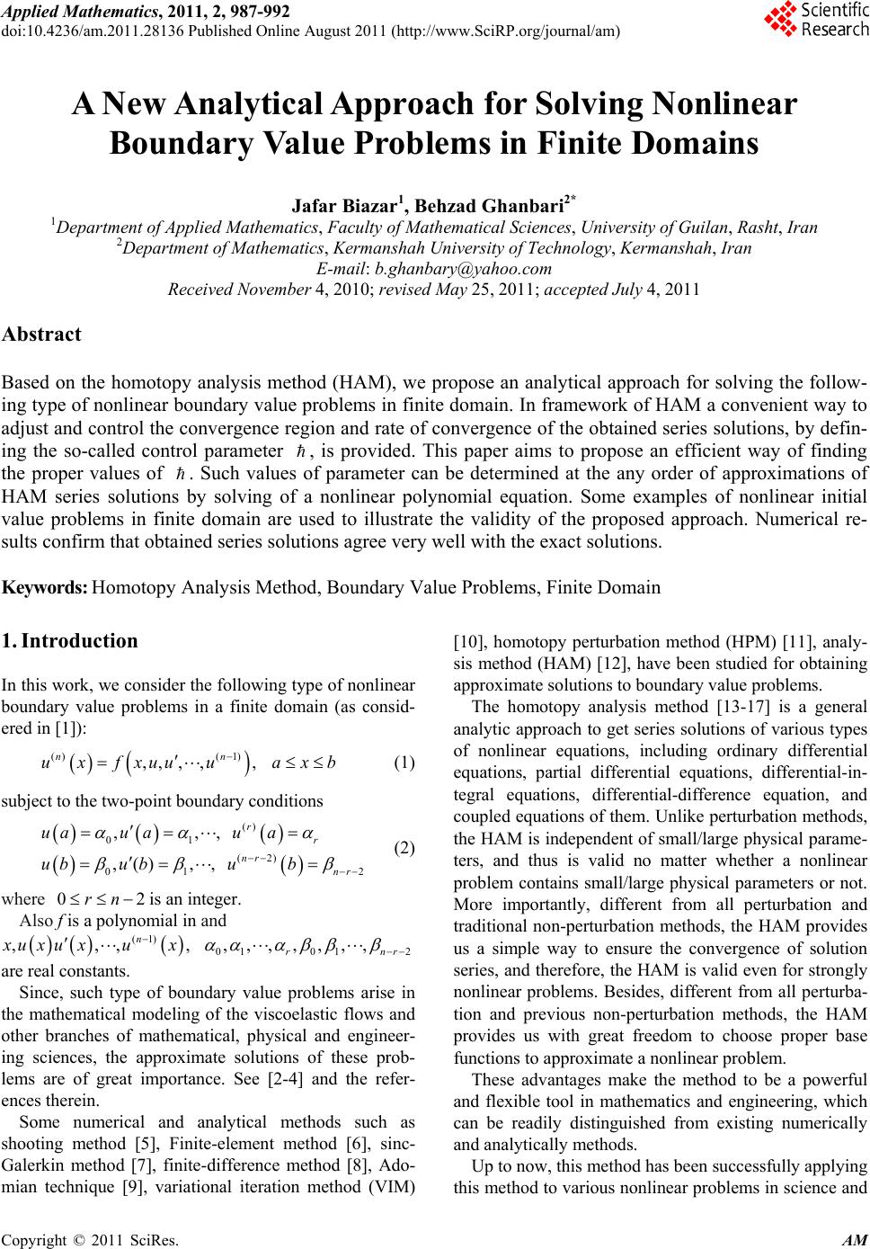 A New Analytical Approach for Solving Nonlinear Boundary Value Problems in Finite Domains