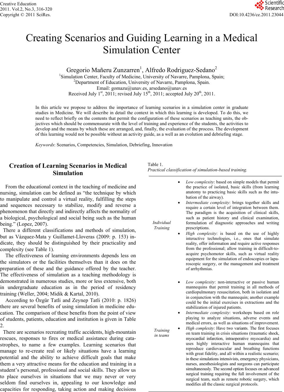Creating Scenarios and Guiding Learning in a Medical Simulation Center