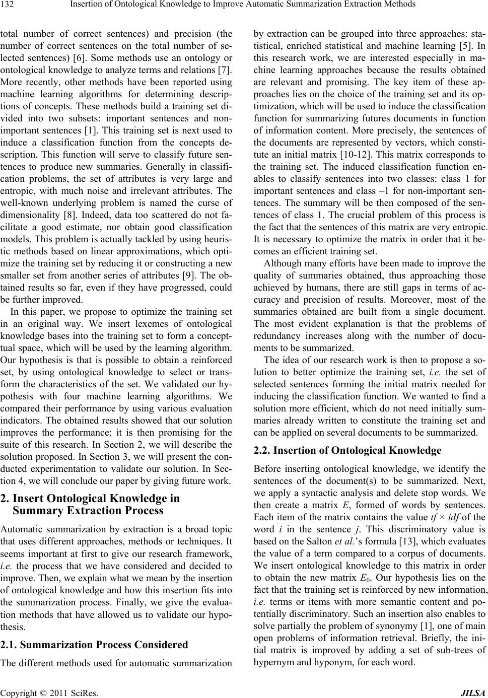 Insertion of Ontological Knowledge to Improve Automatic Summarization ...