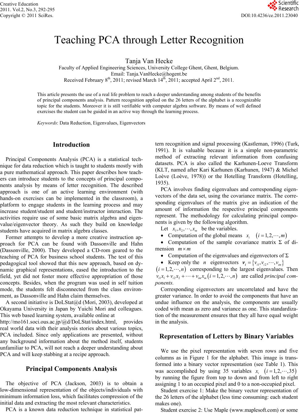 Teaching PCA through Letter Recognition