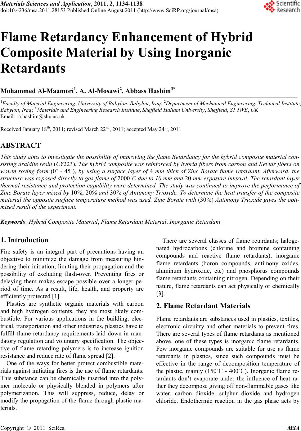 Flame Retardancy Enhancement of Hybrid Composite Material by Using ...